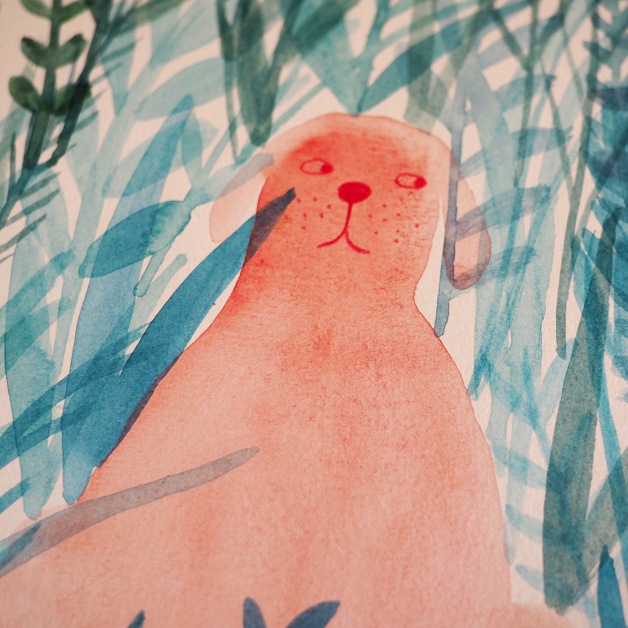 Original Drawing red Dog in Herbs - Etsy