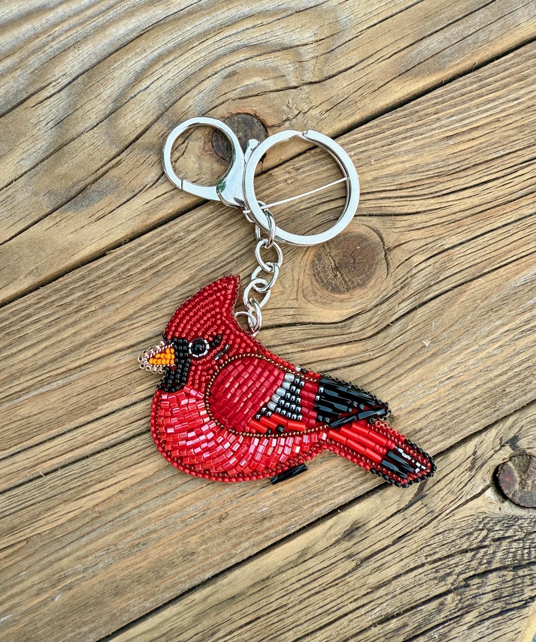 Cardinal Bird Keychain, Cardinal Beaded Bird, Red Bird, Cardinal Bird ...