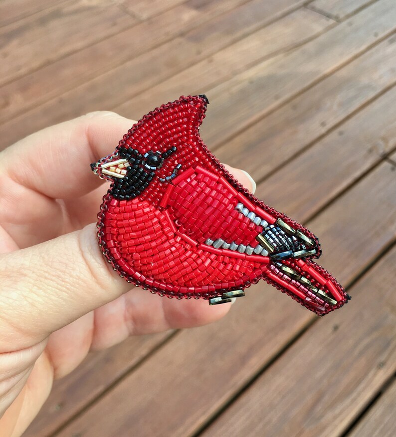Cardinal Brooch Cardinal Beaded Bird Red Bird Cardinal Bird | Etsy