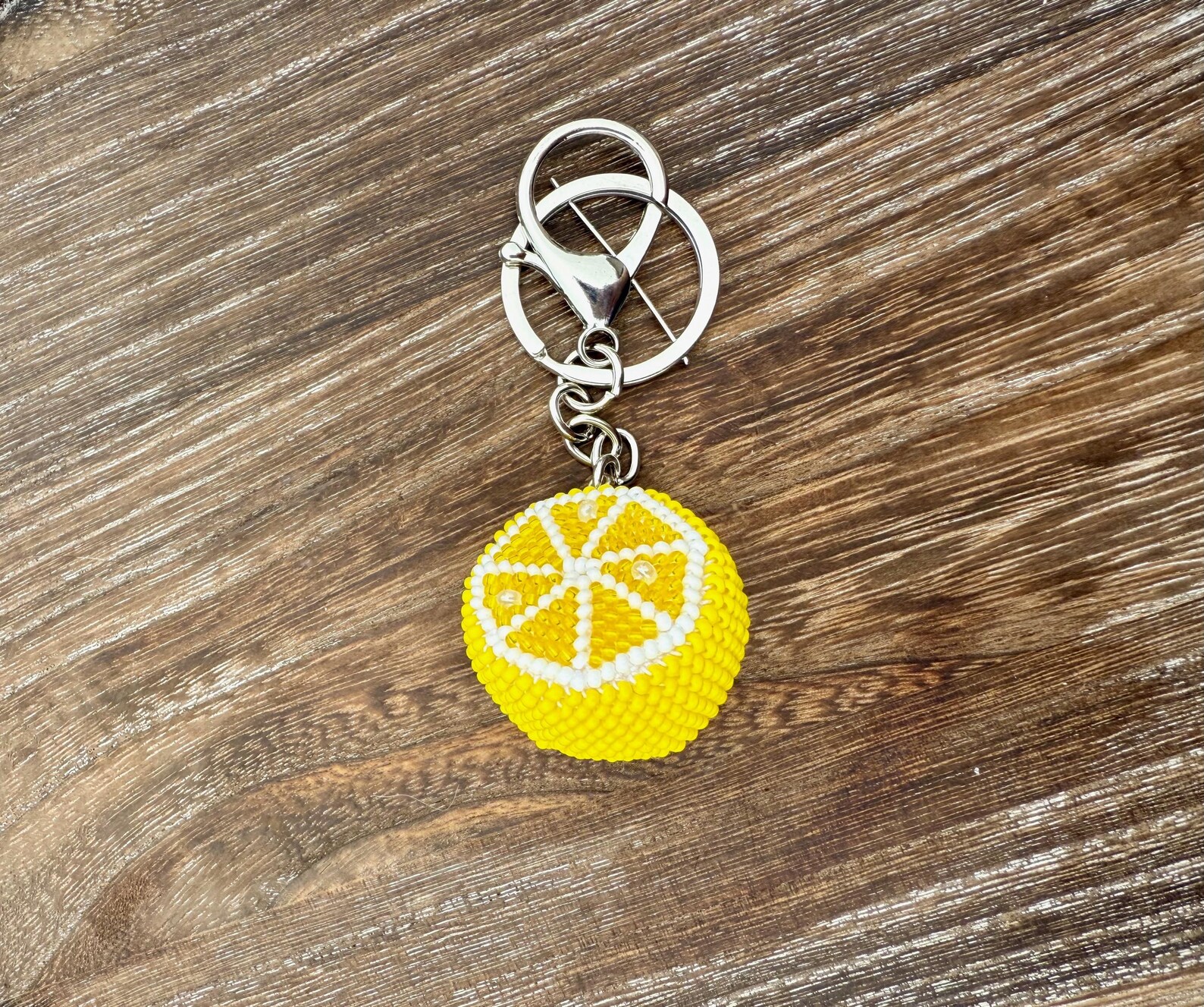 Crochet Lemon Keychain: Beaded Citrus Handbag Charm - Etsy