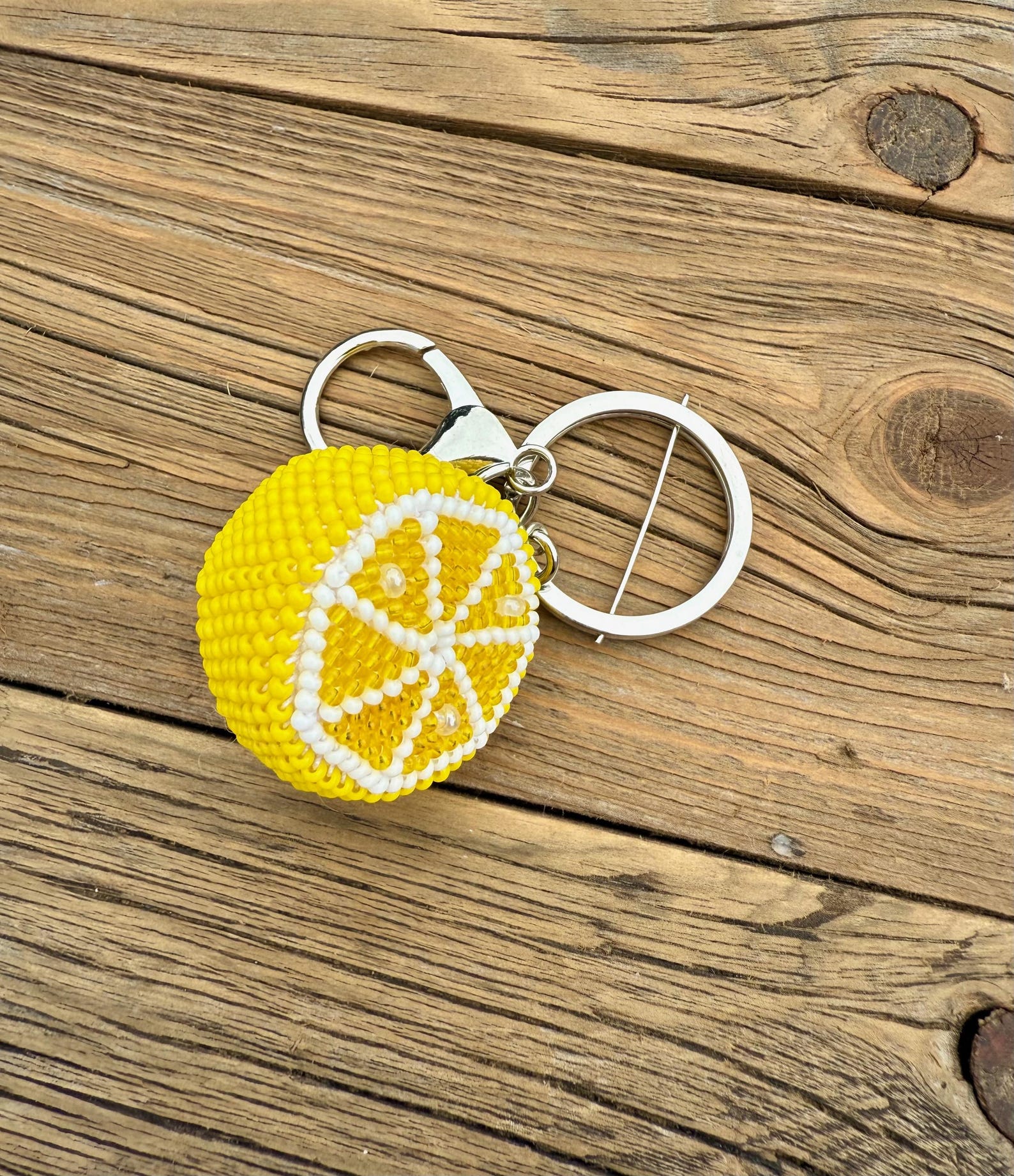 Crochet Lemon Keychain: Beaded Citrus Handbag Charm - Etsy