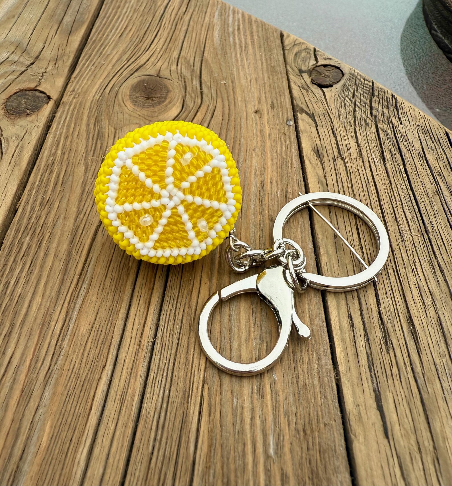 Crochet Lemon Keychain: Beaded Citrus Handbag Charm - Etsy