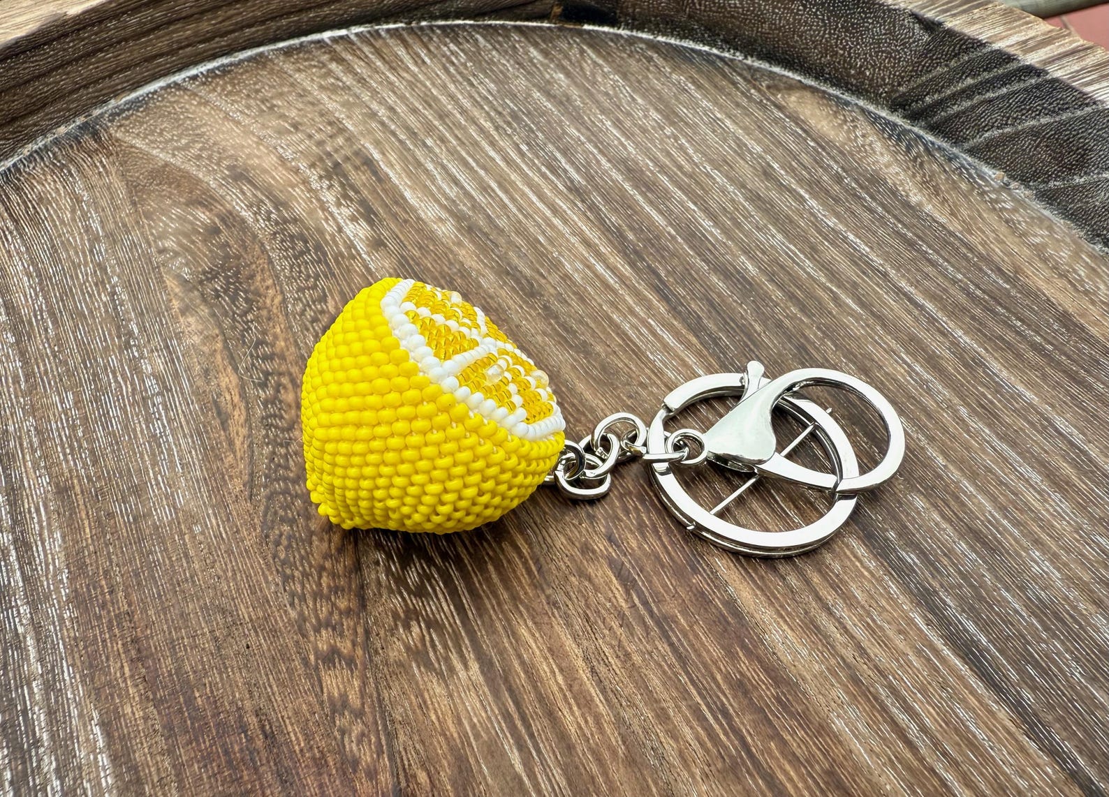 Crochet Lemon Keychain: Beaded Citrus Handbag Charm - Etsy