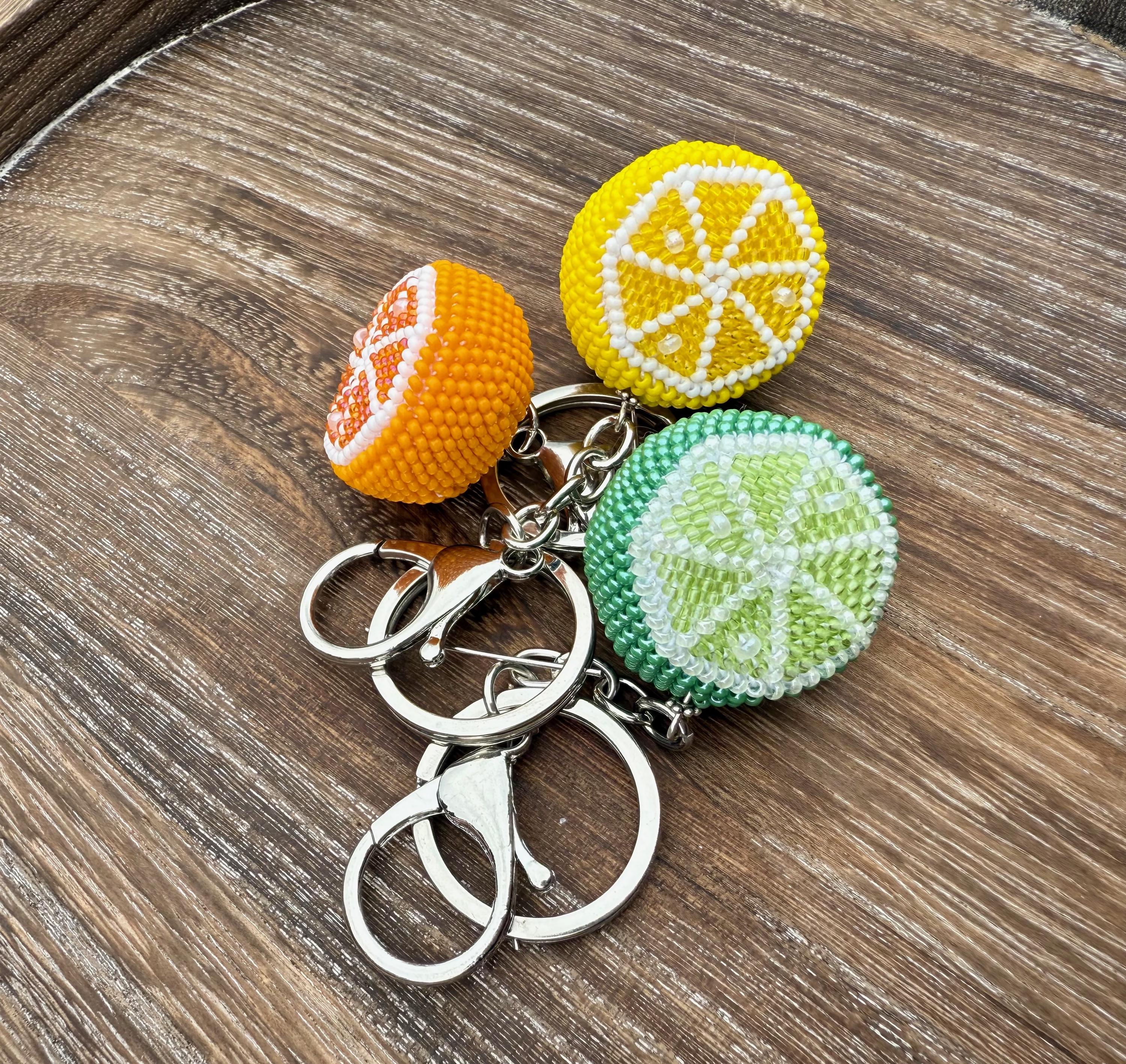 Crochet Lemon Keychain: Beaded Citrus Handbag Charm - Etsy