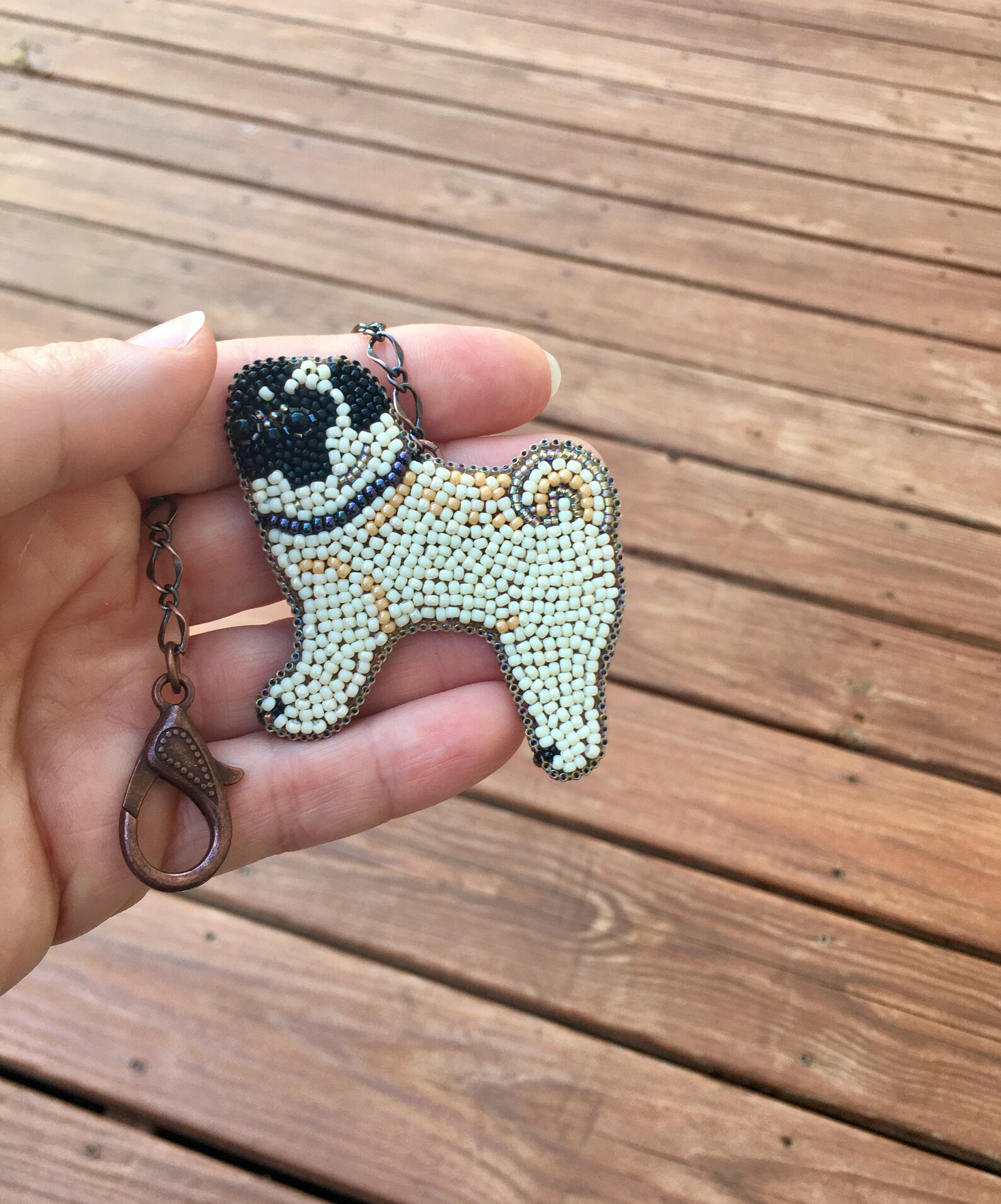 Pug Keychain Pug Handbag Charm Embroidered Beaded Charm - Etsy