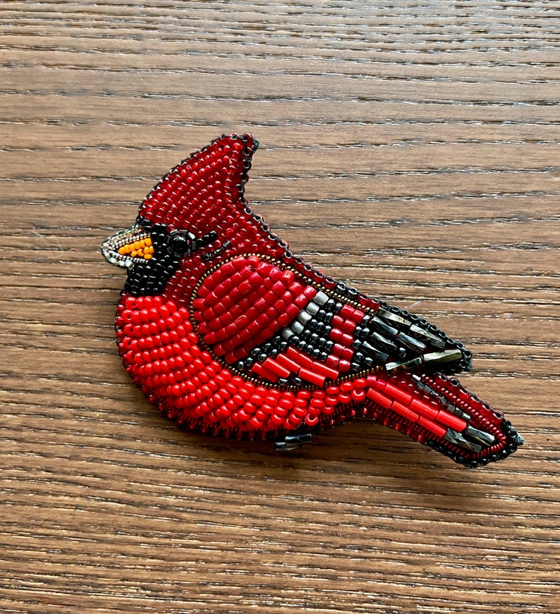 Cardinal Bird Brooch/pin Cardinal Beaded Bird Red Bird - Etsy