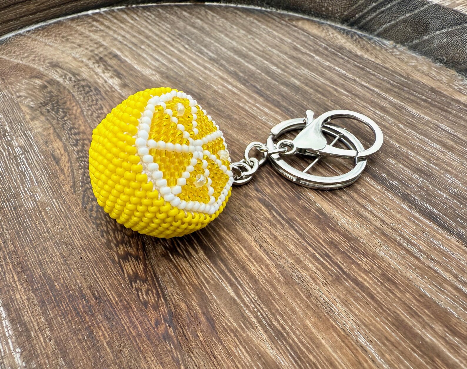 Crochet Lemon Keychain: Beaded Citrus Handbag Charm - Etsy