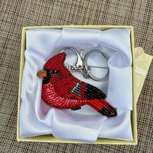 Cardinal Bird Keychain, Cardinal Beaded Bird, Red Bird, Cardinal Bird ...