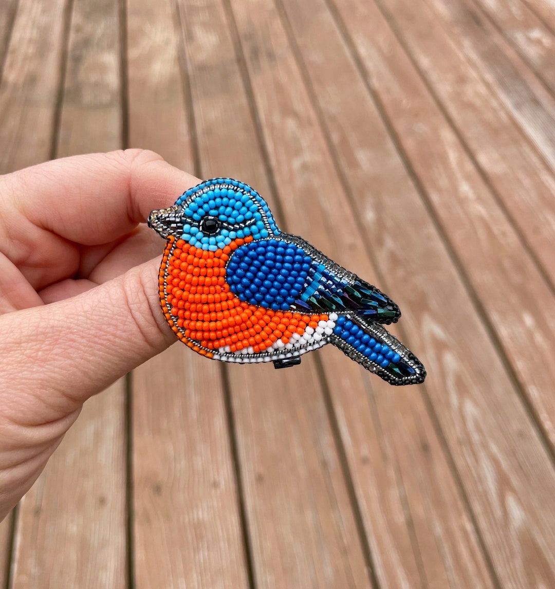 Blue Bird Brooch, Blue Bird Pin, Bird Jewelry, Gift for Mom, Beadwork ...