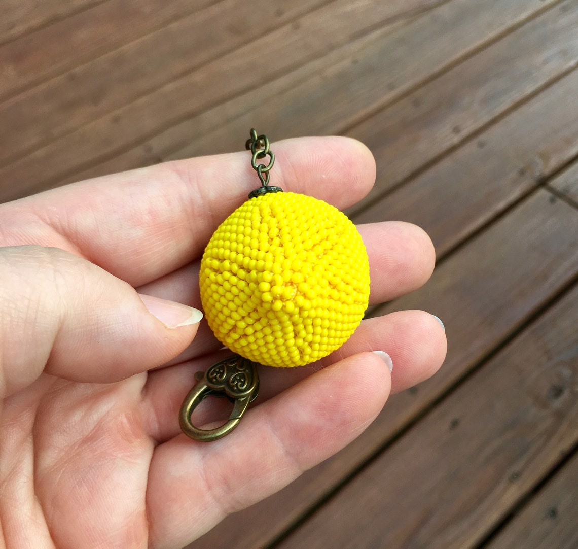 Lemon Keychain Lemon Handbag Charm Crochet Beaded Charm | Etsy