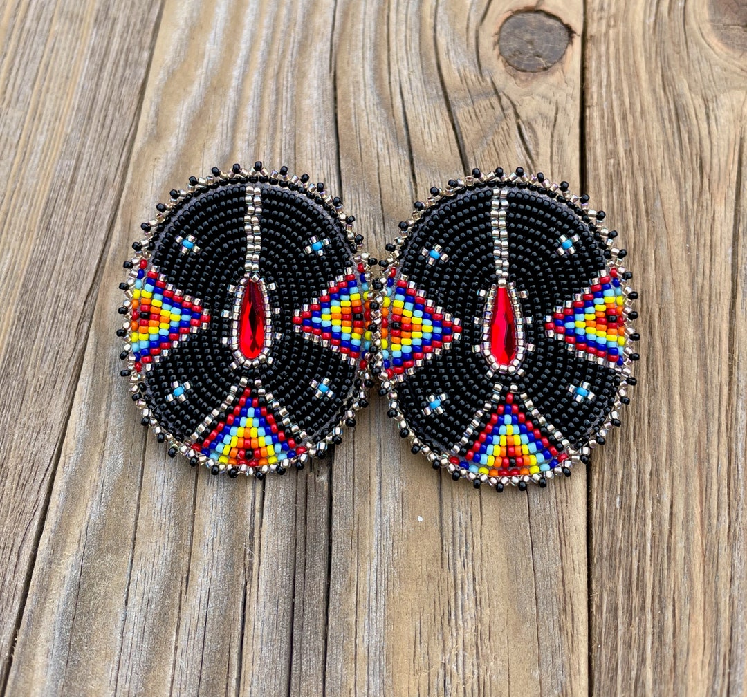 Native American Style Beaded Earrings Black Ethnic Earrings