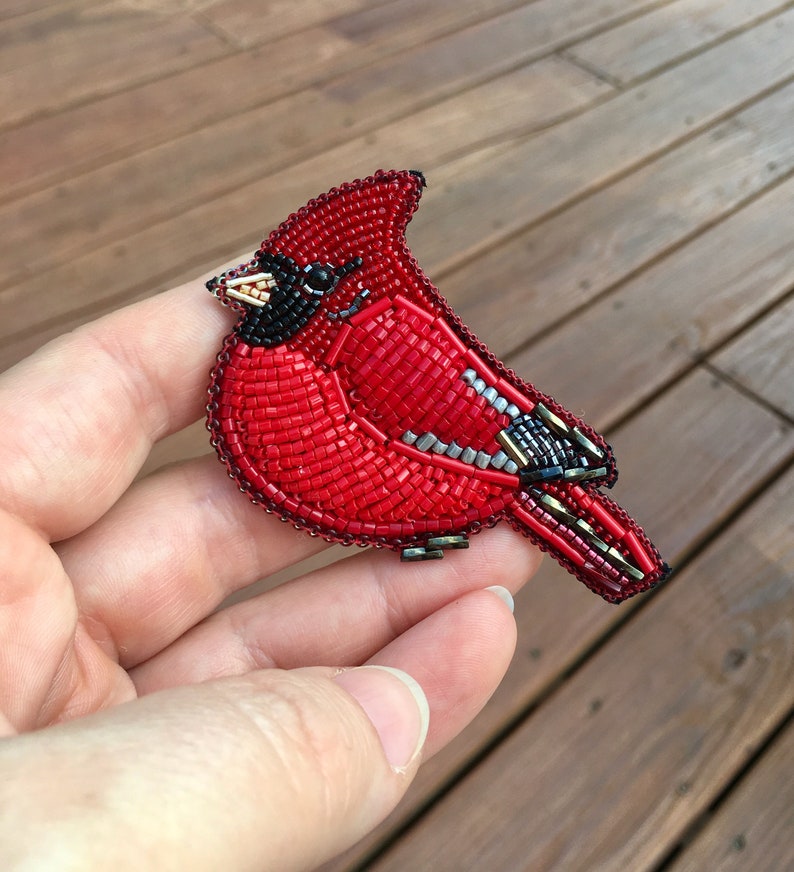 Cardinal Brooch Cardinal Beaded Bird Red Bird Cardinal Bird | Etsy