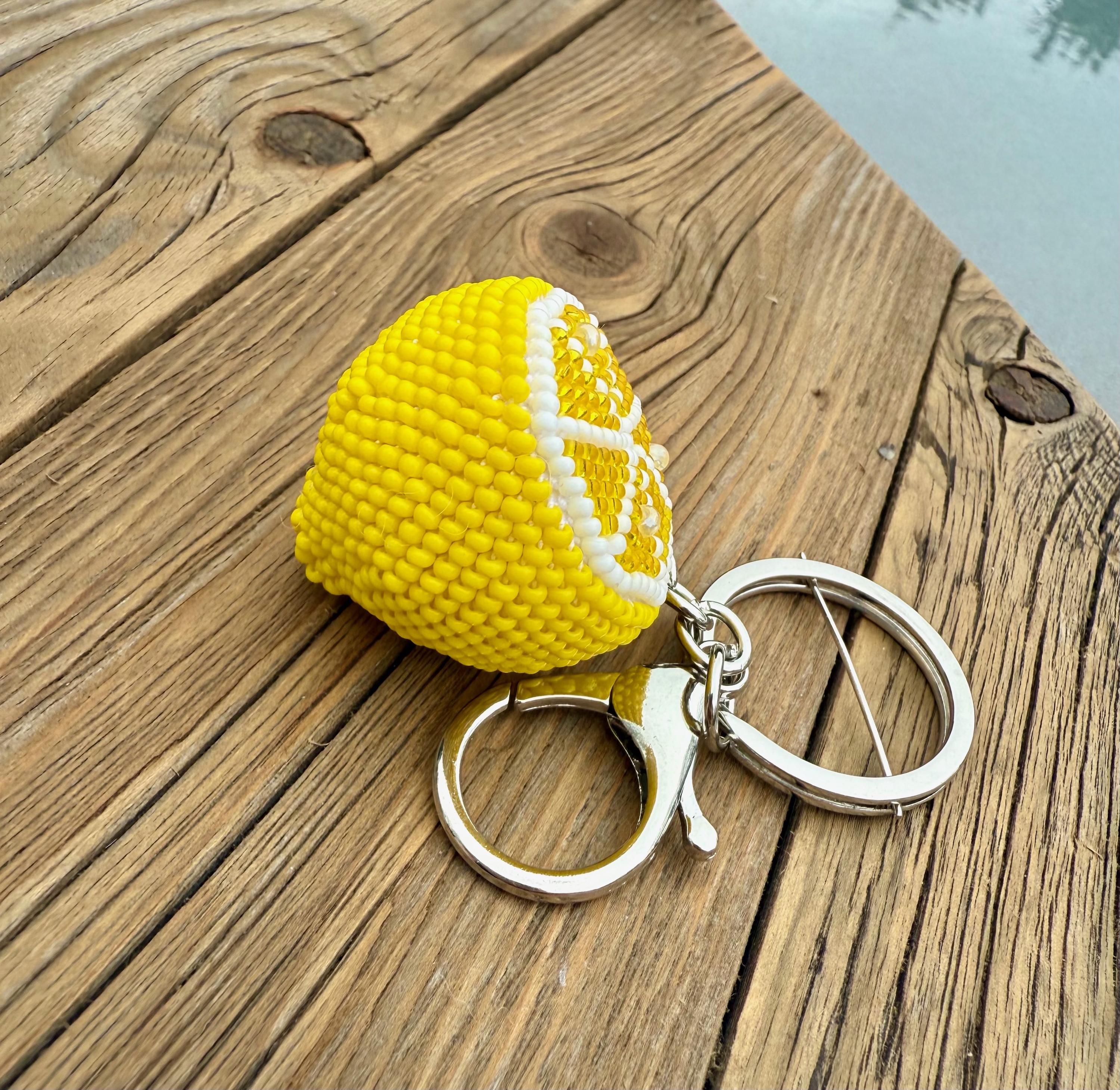 Crochet Lemon Keychain: Beaded Citrus Handbag Charm - Etsy
