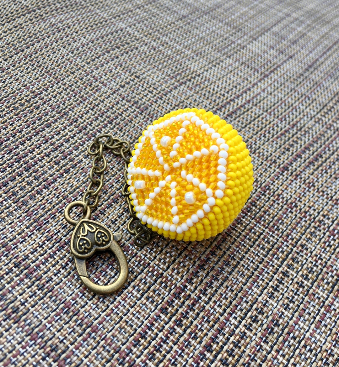 Lemon Keychain, Lemon Handbag Charm, Crochet Beaded Charm, Fruit ...