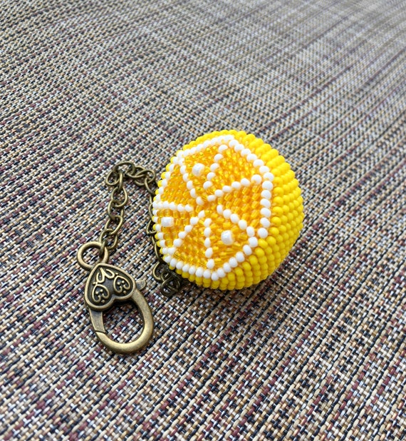 Lemon Keychain Lemon Handbag Charm Crochet Beaded Charm - Etsy