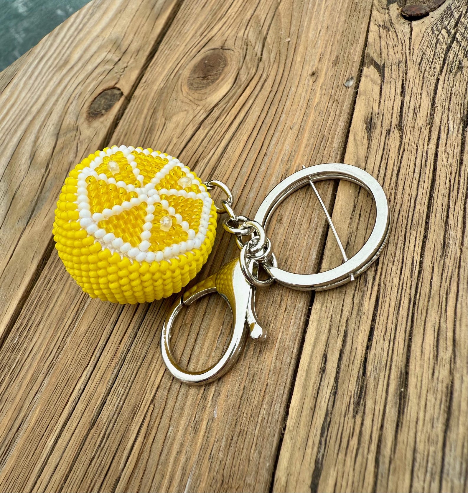 Crochet Lemon Keychain: Beaded Citrus Handbag Charm - Etsy