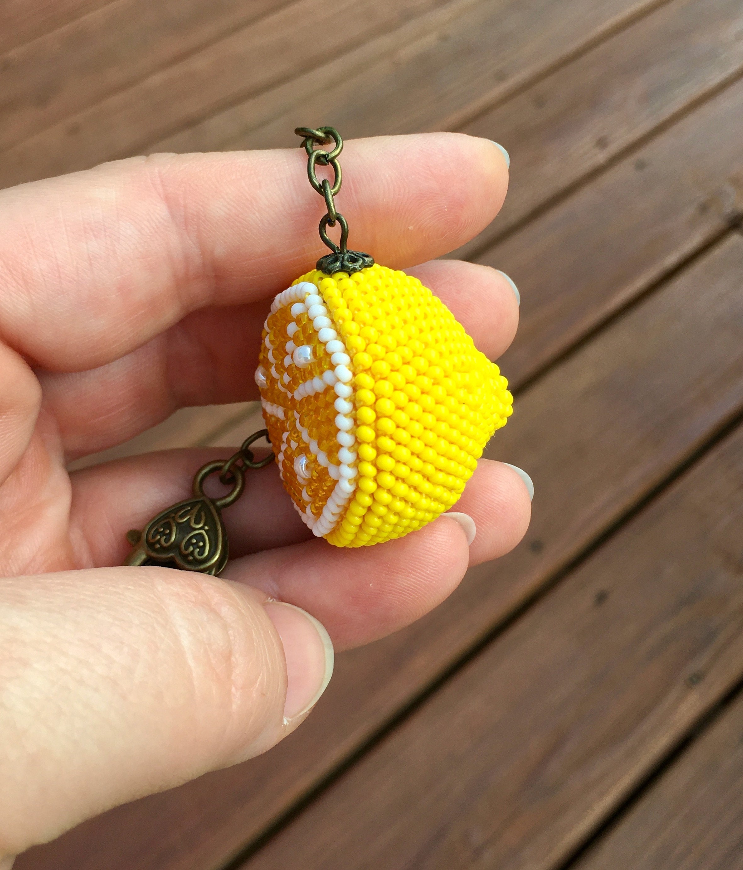 Lemon Keychain, Lemon Handbag Charm, Crochet Beaded Charm, Fruit ...