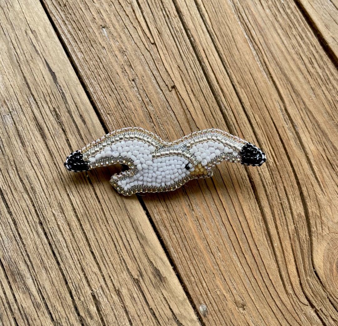 Embroidered Seagull Brooch: Beaded Bird Pin, Made to Order - Etsy