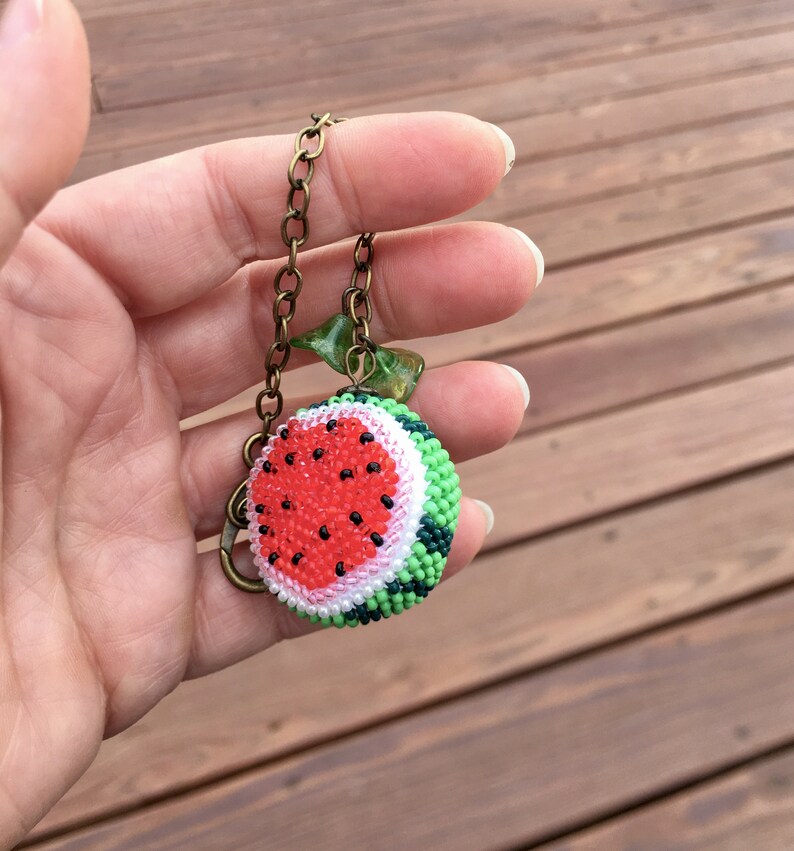 Watermelon Keychain Watermelon Handbag Charm Crochet Beaded - Etsy