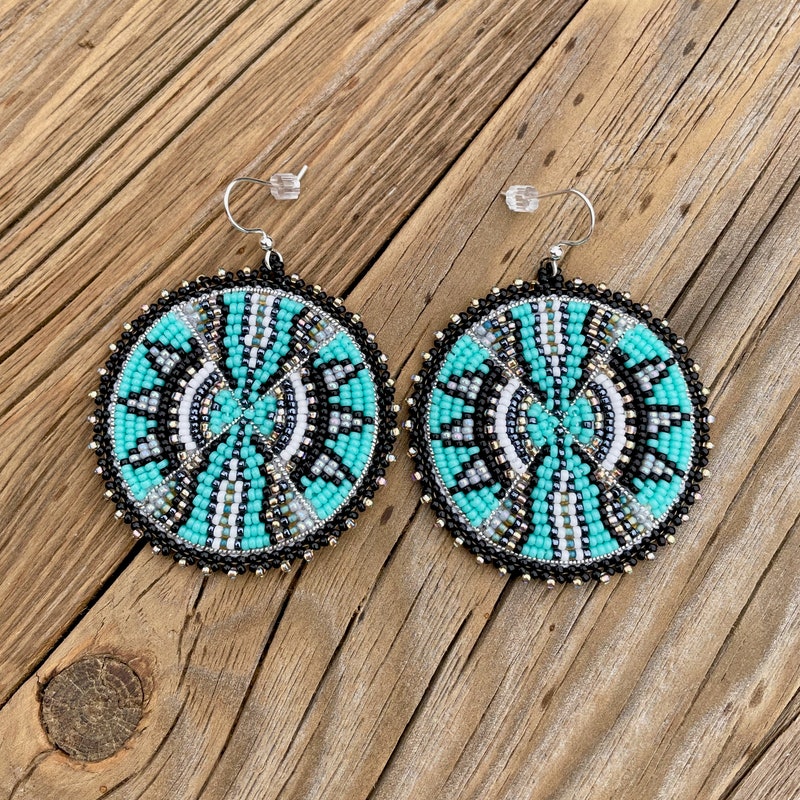 Embroidered Bead Earrings - Etsy