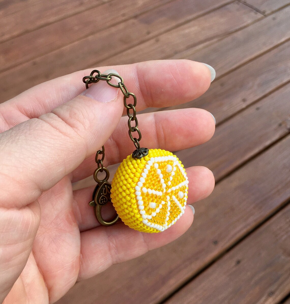 Lemon Keychain, Lemon Handbag Charm, Crochet Beaded Charm, Fruit ...
