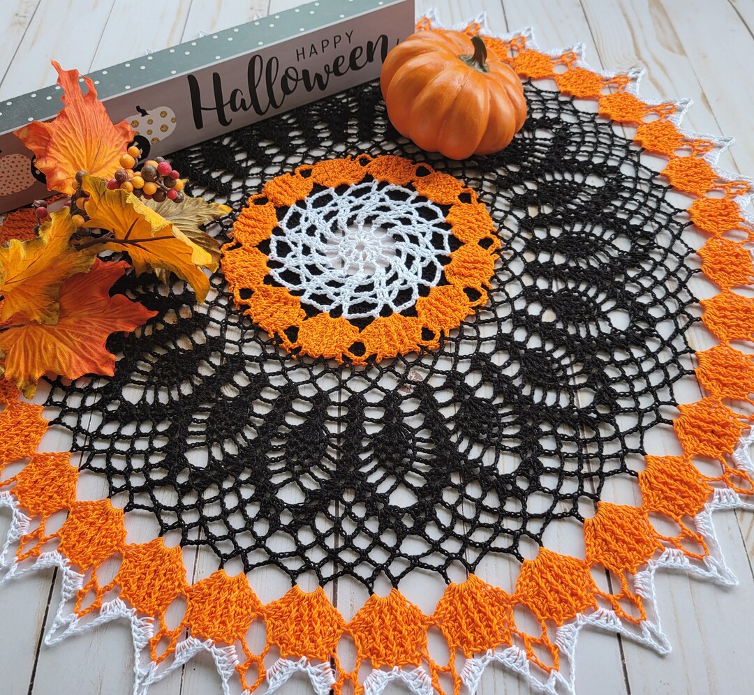Pumpkin Patch Halloween Doily , Handmade Crocheted Doily - Etsy