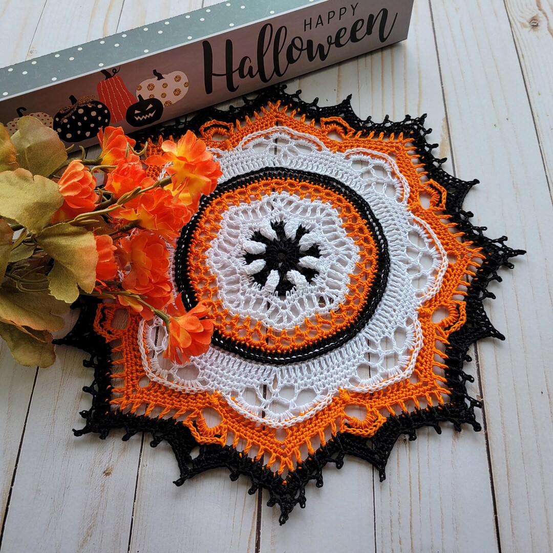 Handmade Crocheted Doily ; Textured Design, Halloween Doily, 11-1/2 ...