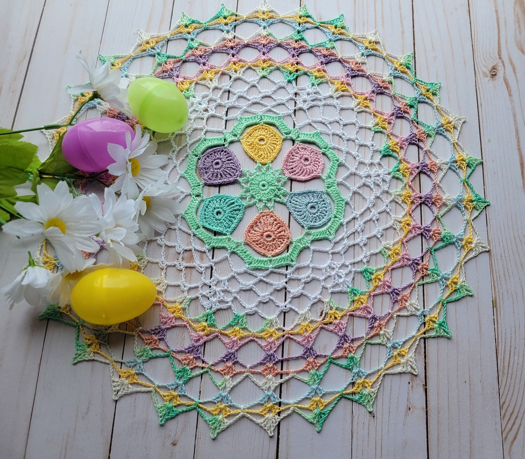 Handmade Crocheted Doily, Easter Egg Doily, Pastel Colors - Etsy