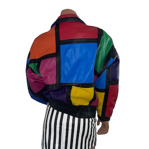 Vintage Color Block Leather Jacket - Etsy