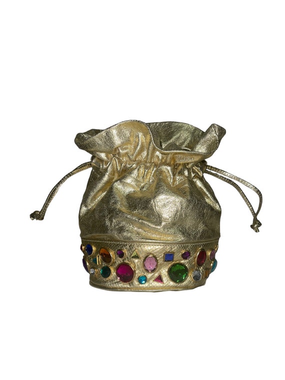 1990s Gold “Bejeweled” Clutch Purse by Donald J. Plin… - Gem