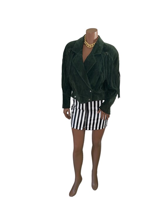 Vintage Hunter Green Fringe Suede Leather Jacket - Gem