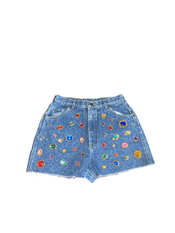 Vintage Reworked Jeweled Jean Shorts Gem