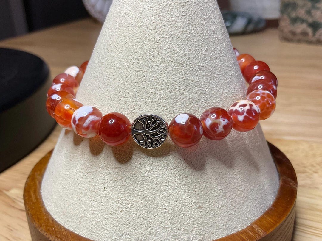 Red Orca Agate 8 Mm With Silver Tree of Life Spacer - Etsy