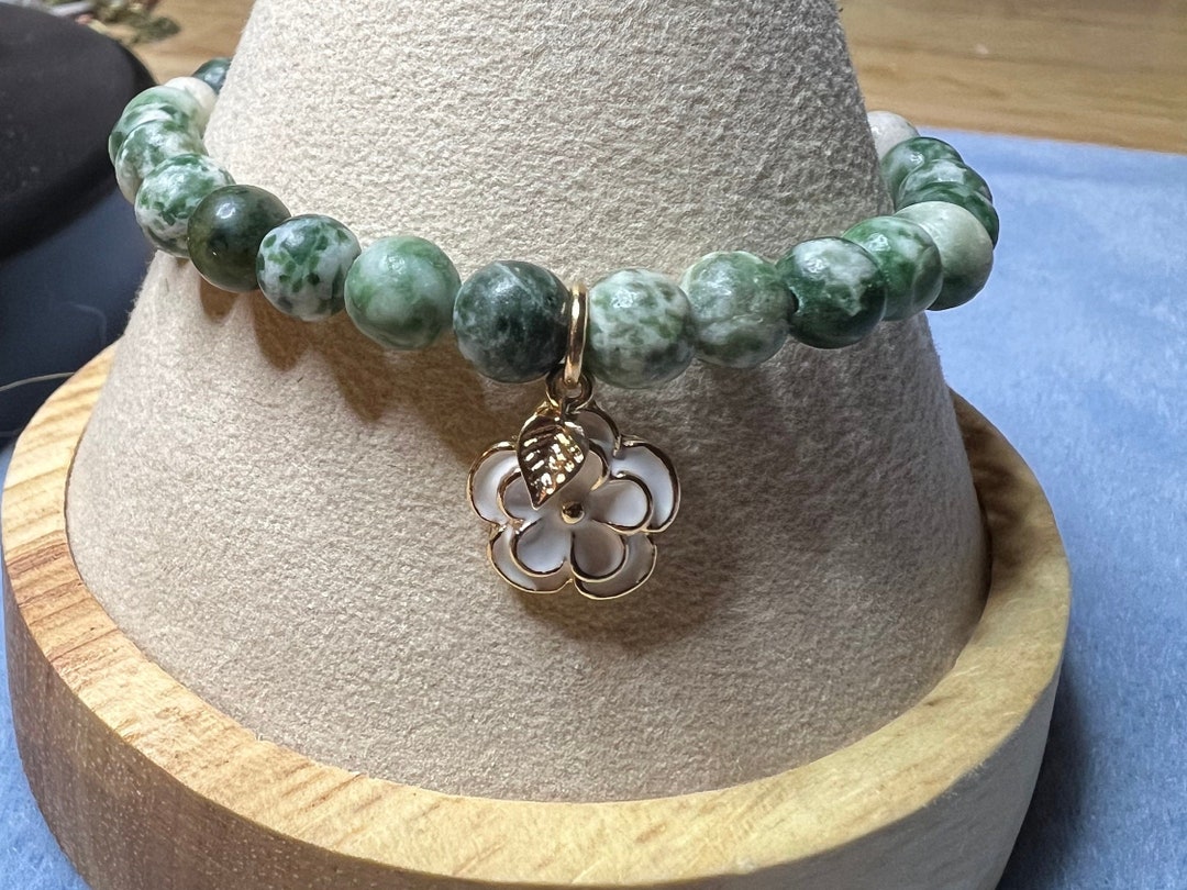 Qinghai Jade Beads (6 Mm) With a White Flower Charm. - Etsy
