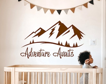 Mountain Wall Decal Adventure Awaits Wall Decal Nursery Wanderlust ...