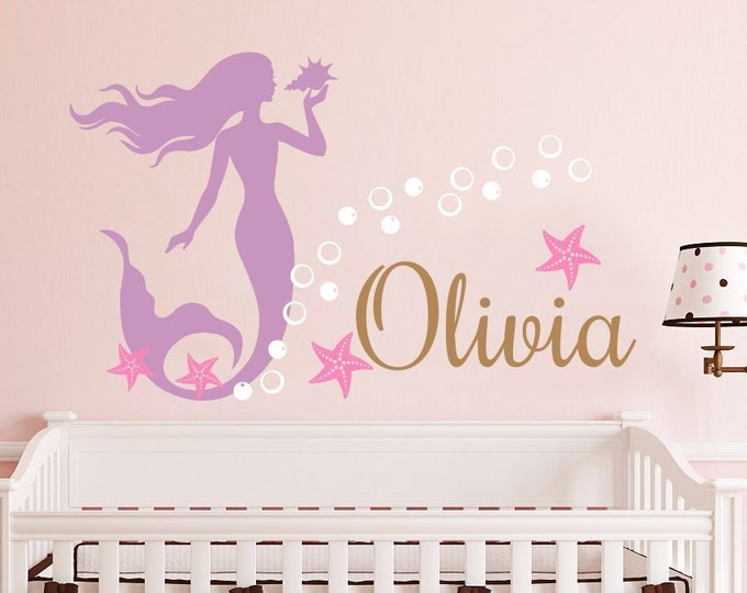 Mermaid Wall Decal Name Personalized Girls Name Custom Nursery - Etsy