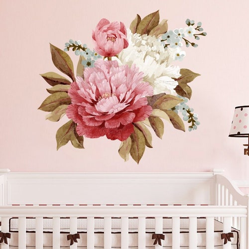 Flower Wall Decals Set of 6 Large Self Adhesive Peony Floral | Etsy