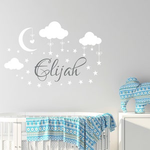 Name Wall Decal Boy Clouds Nursery Decals Name for Son's - Etsy