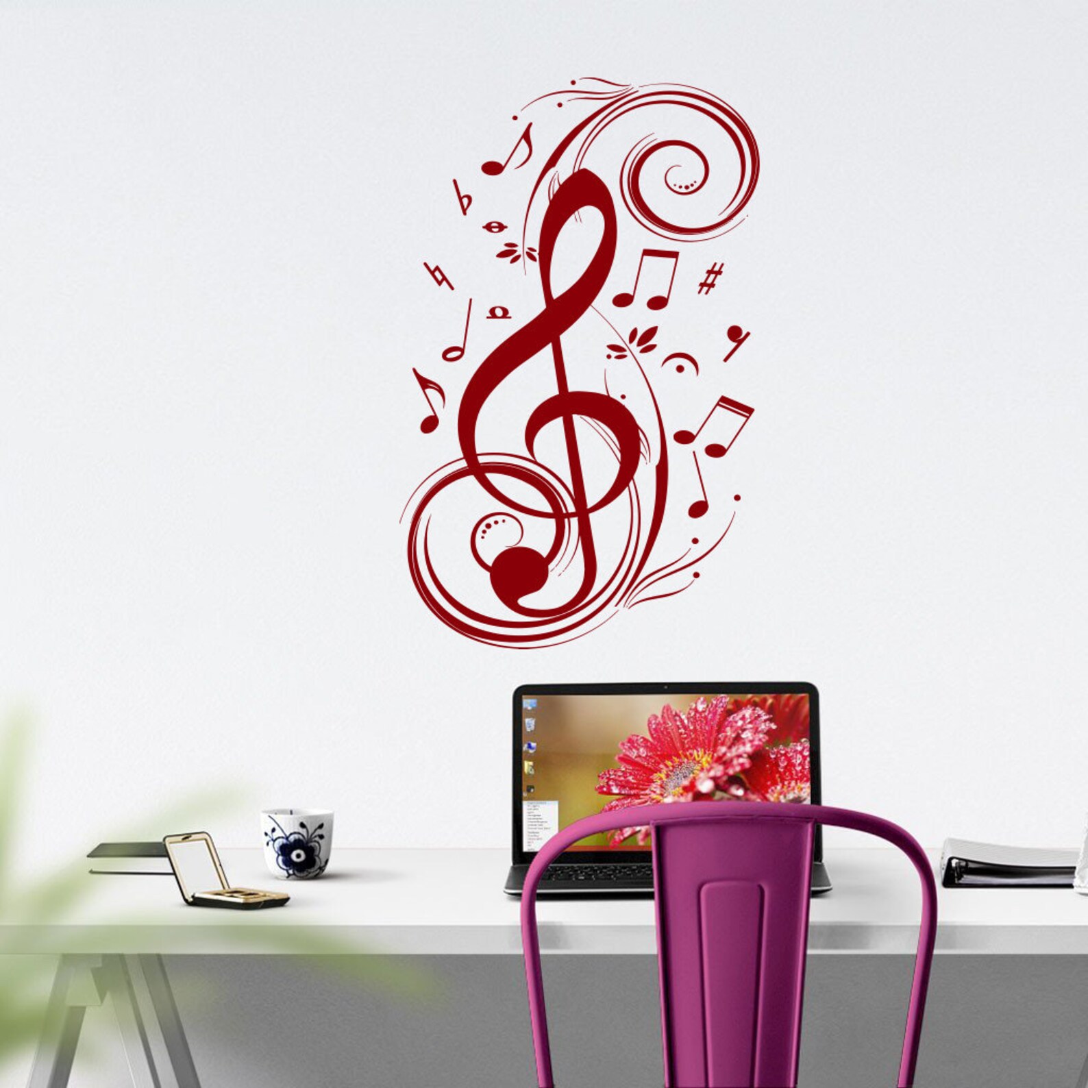 Wall Decal Treble Clef Music Note Floral Patterns Musical - Etsy