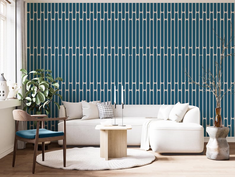 Vintage Mid Century Modern DIY Wallpaper, Minimalist Removable Peel and ...