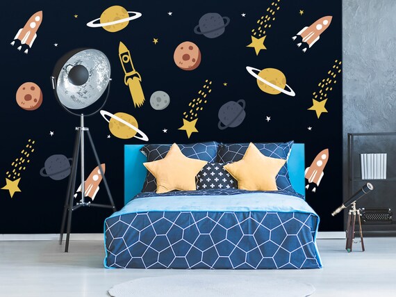 Space Wall Decals Set of Planets Rockets Stars Wall Decals - Etsy