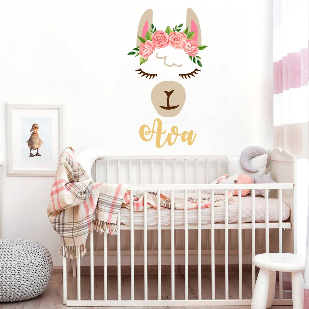 Personalized Llama Wall Decal Girls Name Vinyl Decals Sticker Colorful ...