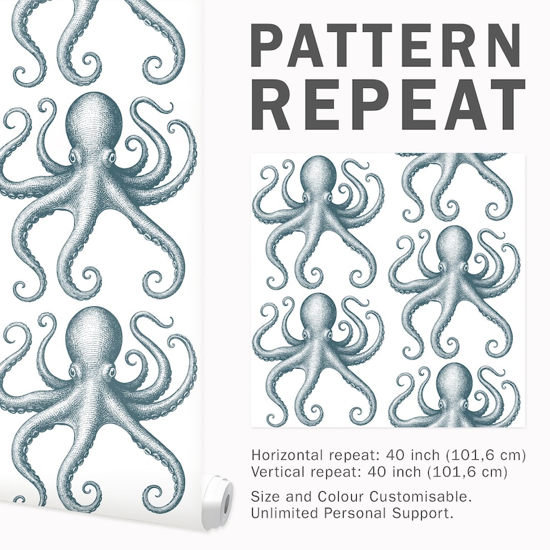 Removable Ocean Wallpaper Mural – Octopus Print Peel and Stick Vinyl ...
