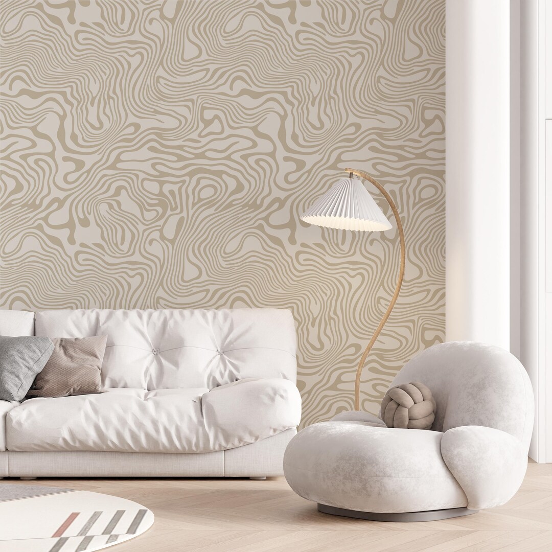 Beige Abstract Wallpaper – Neutral Modern Line Art Wall Mural, Organic ...