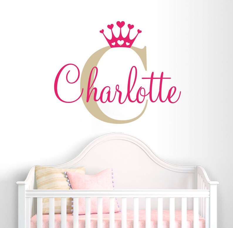 Wall Decal Girls Name Princess Crown Nursery Wall Decor Baby Girl ...