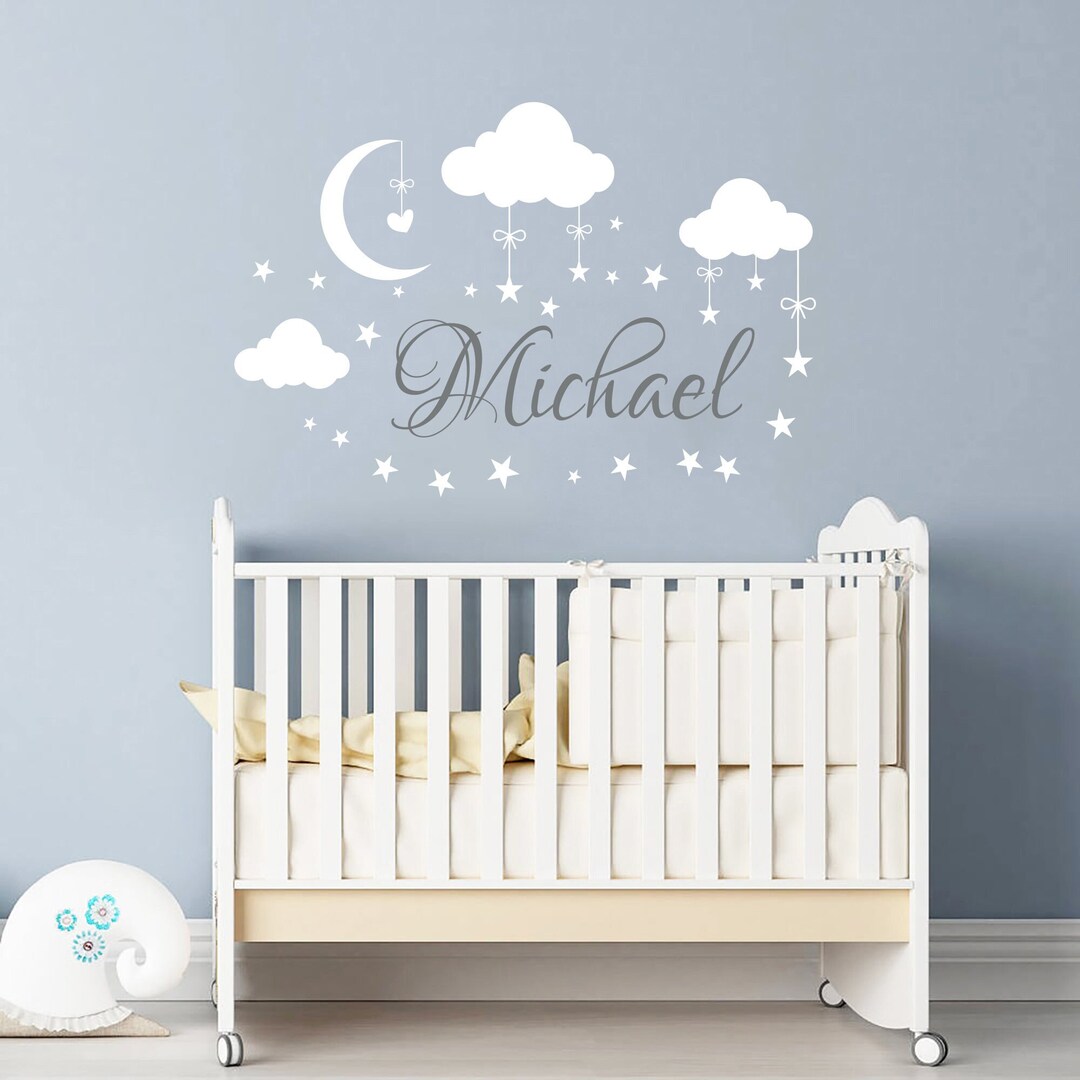 Name Wall Decal Boy Clouds Nursery Decals Name for Son's - Etsy