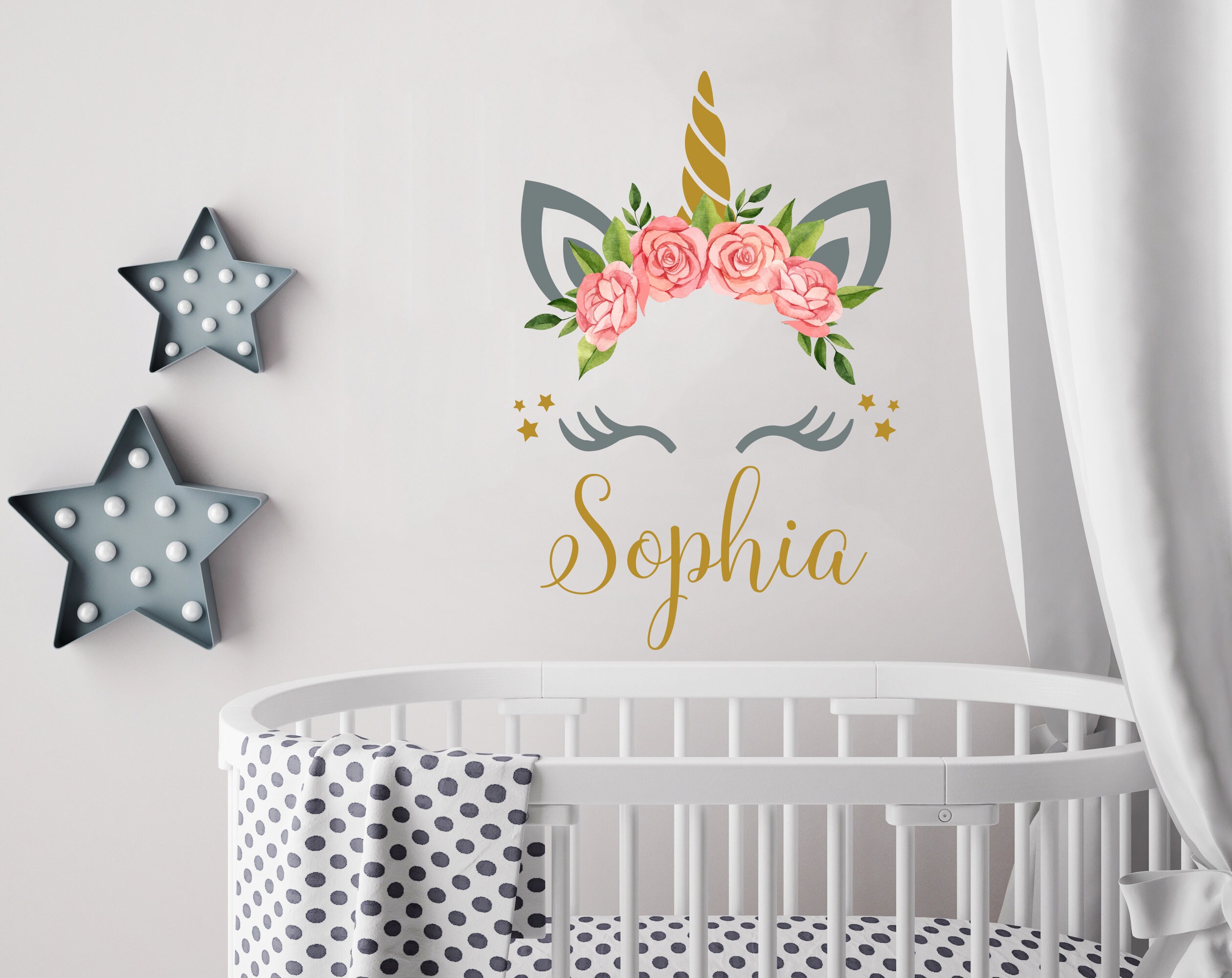 Personalized Wall Decal Girls Name Unicorn Sticker Flowers | Etsy