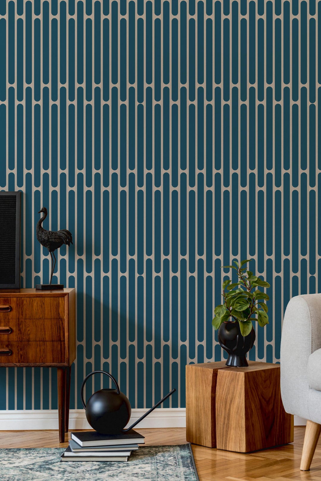 Vintage Mid Century Modern DIY Wallpaper, Minimalist Removable Peel and ...