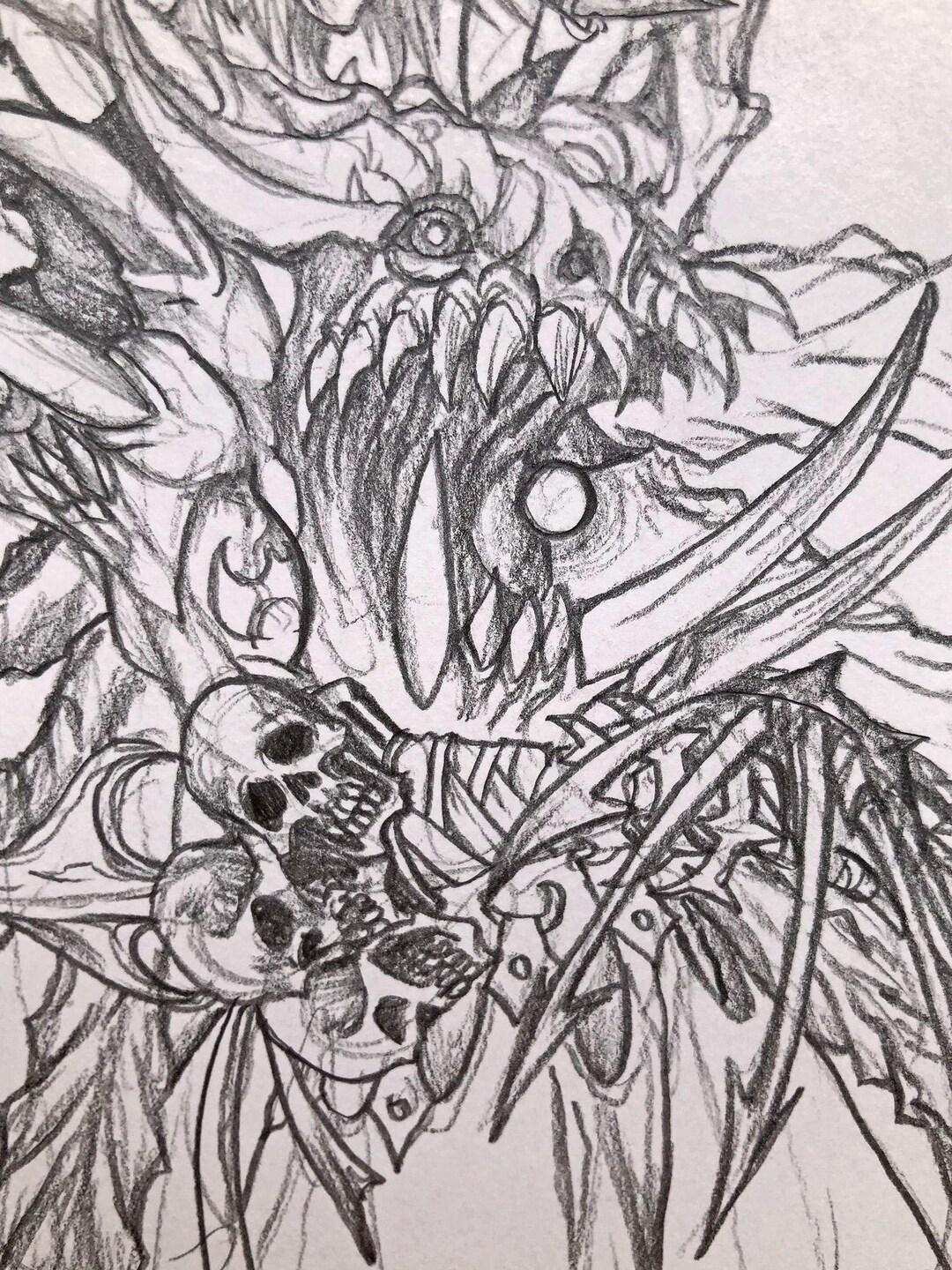 Original Wen-m Black and White Pencil Sketch Drawing Behemoth Demon ...