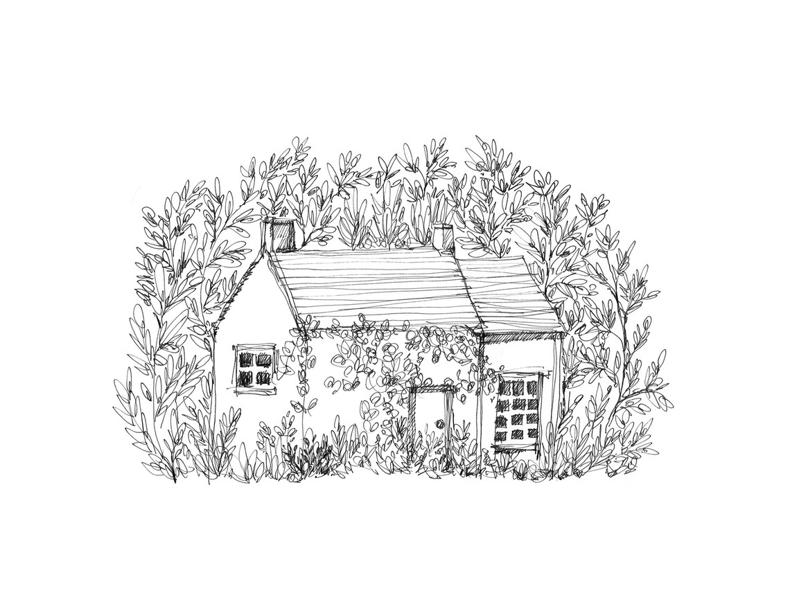 Printable Pen Drawing of a Little House, Downloadable Drawing, Wall Art ...